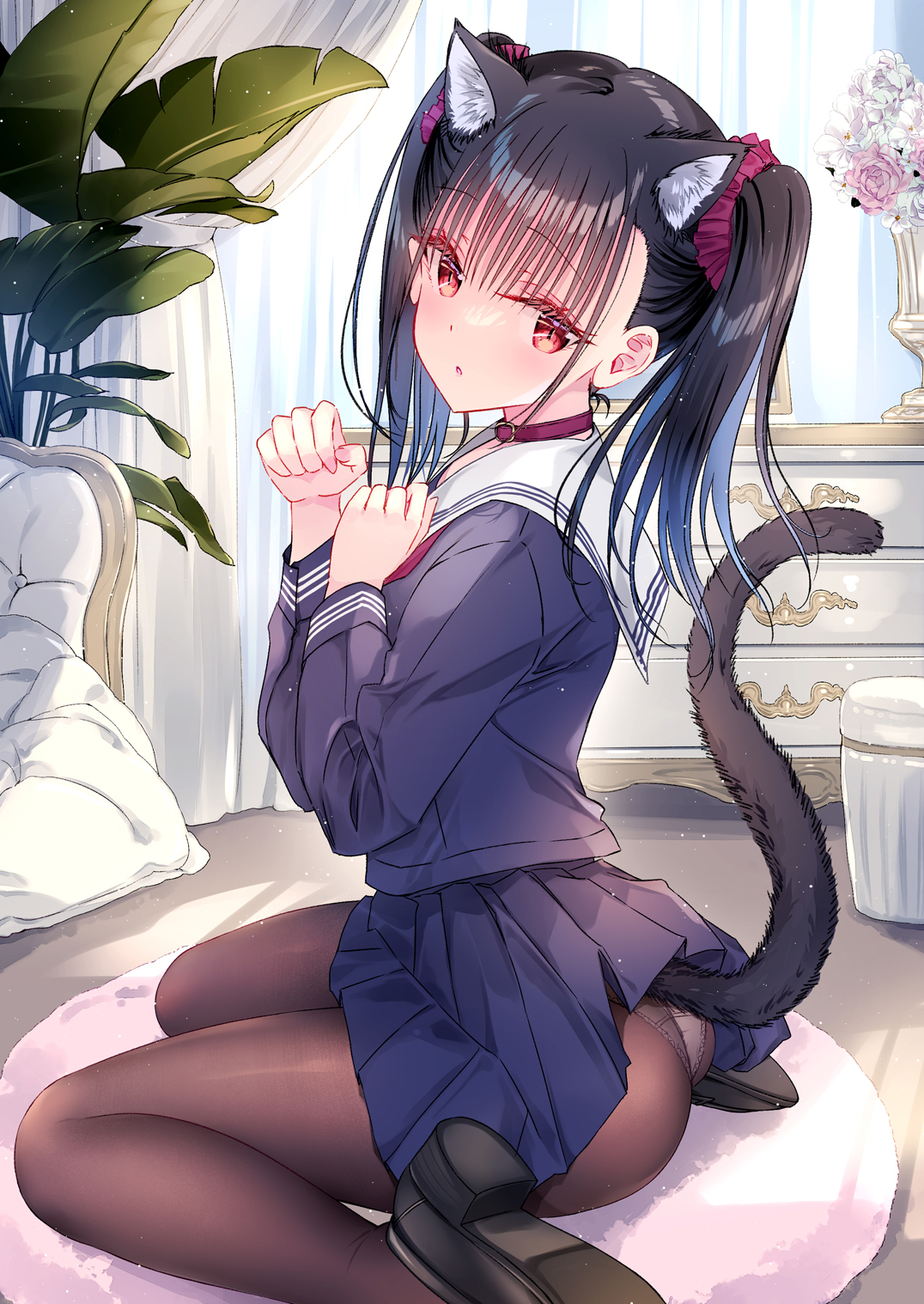 kobayashi chisato animal ears nekomimi pantsu pantyhose seifuku skirt lift tail | #1230501 ...